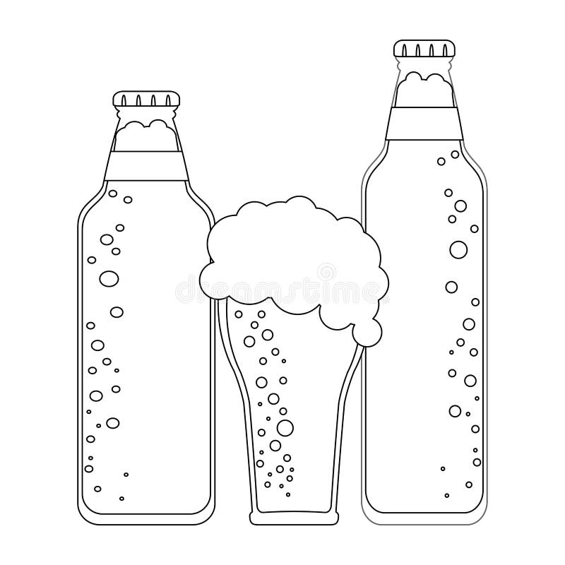 Beer Bottles and Cup in Black and White Stock Vector - Illustration of ...