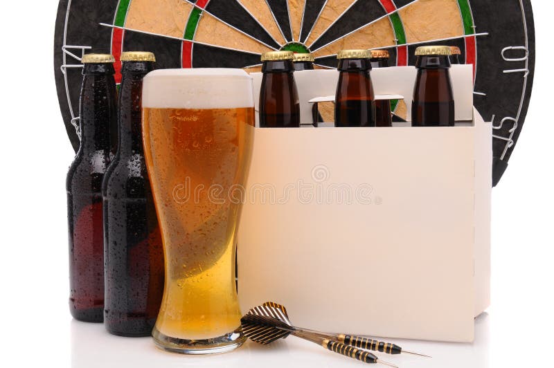 Beer Bottles with Darts and Dartboard Stock Photo - Image of brown ...