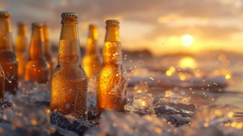 Beer Bottles Floating Near the Sea at Sunset Stock Image - Image of ...