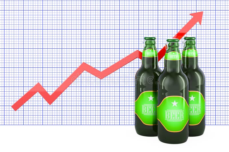 Beer Bottles with Growing Chart, 3D Rendering Stock Illustration ...