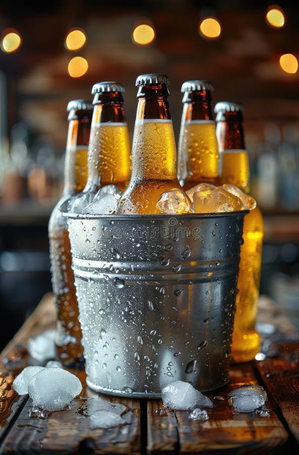 Beer Bottles in Ice Bucket Isolated on Black Stock Image - Image of ...