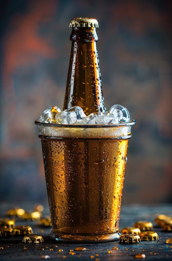 Beer Bottles in Ice Bucket Isolated on Black Stock Image - Image of ...