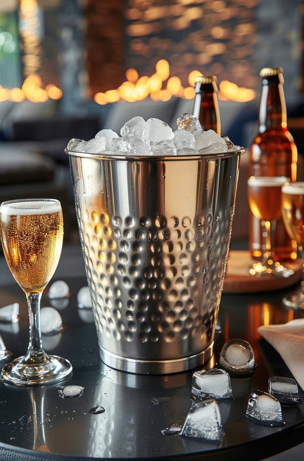 Beer Bottles in Ice Bucket Isolated on Black Stock Photo - Image of ...