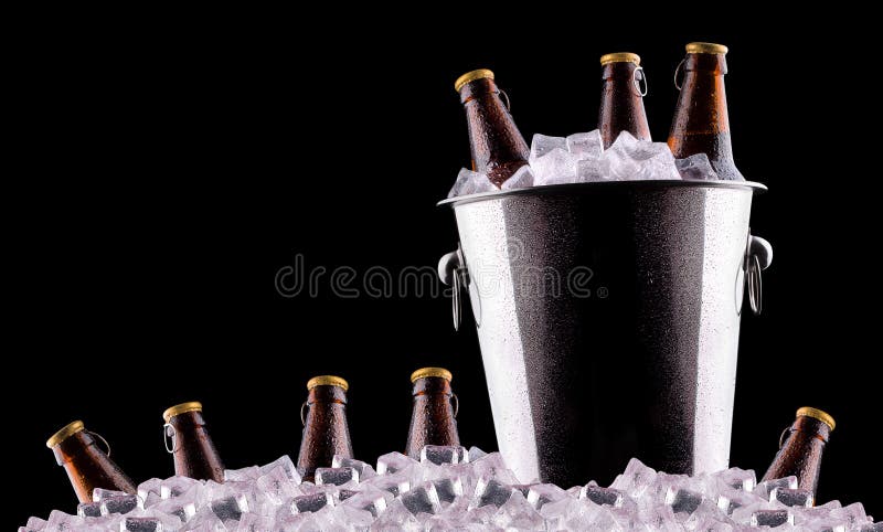 Beer bottles in ice bucket stock photo. Image of green - 37454048