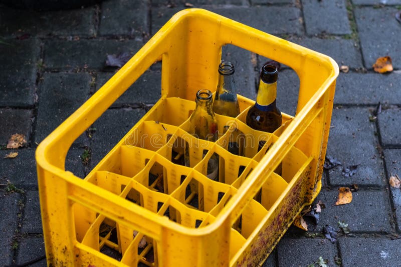 Bottles in Plastic Yellow Box, Recycle and Drinks Marketing Concept ...