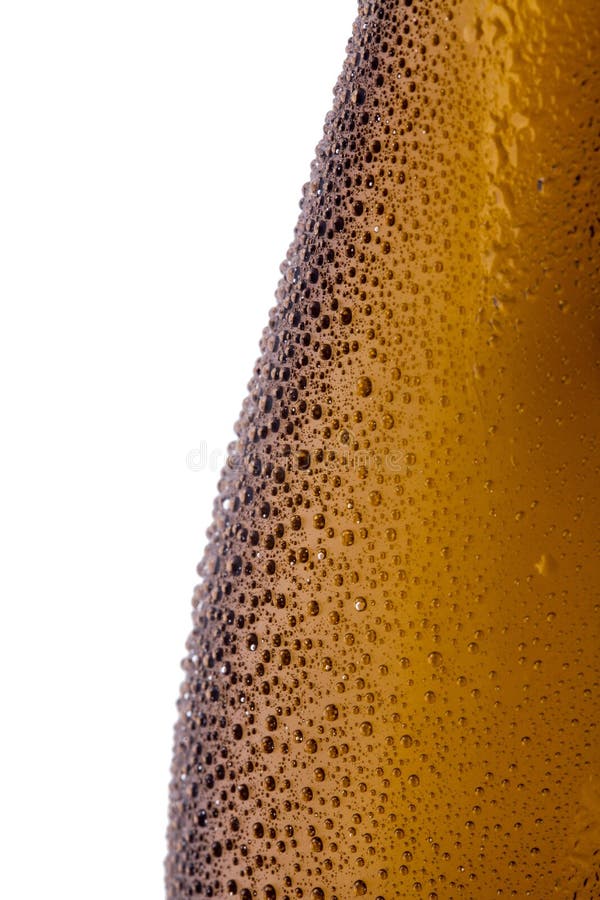 Beer Bottles with Water Droplets Close-up on White Background. Stock ...
