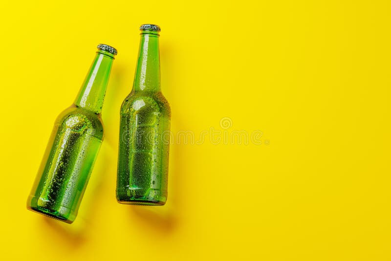 Beer Bottles on Yellow Background Stock Photo - Image of refreshing ...