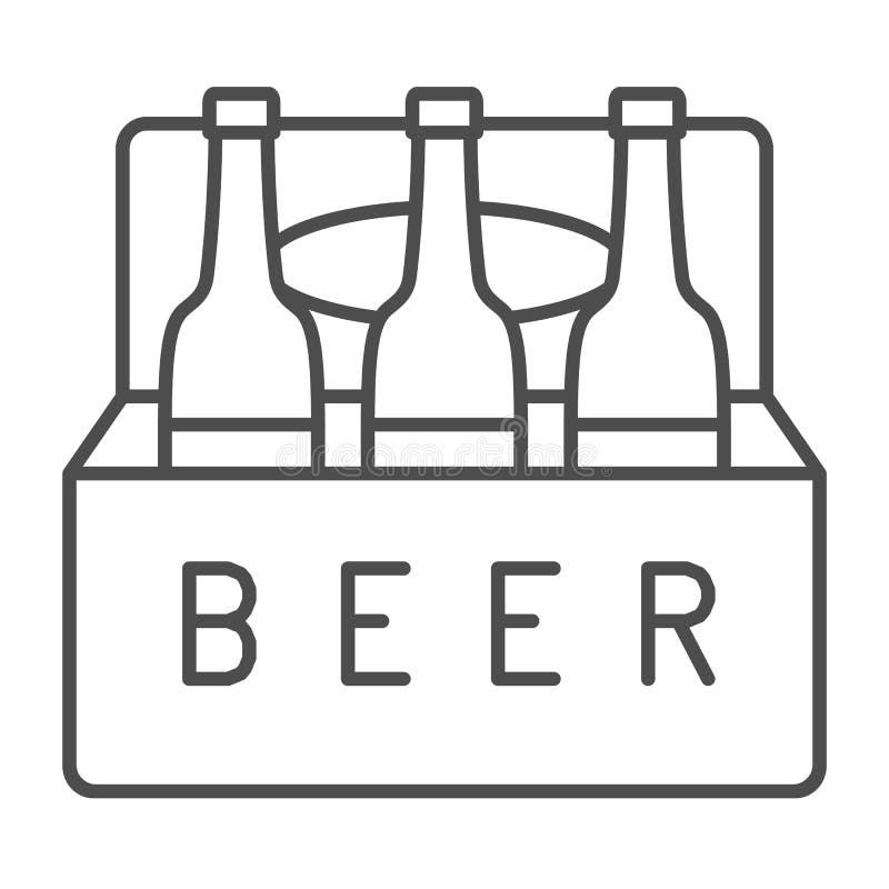 Beer Box with Bottled Beer Thin Line Icon, Bar Concept, Beer Packaging Vector Sign on White ...