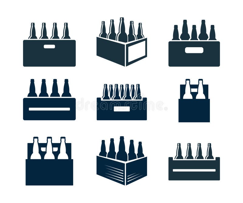 Beer Box Icon Set. Crate with Beer Bottles Isolated Over White Stock ...