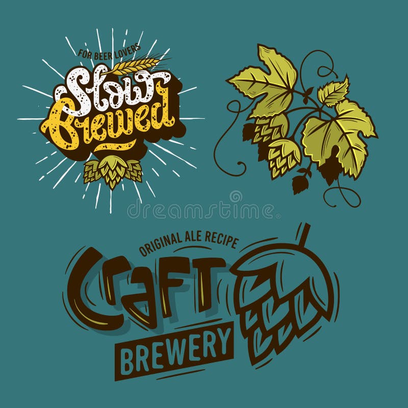 Beer Brew Brewery Alcohol Related Vector Illustrations Designs. Stock ...