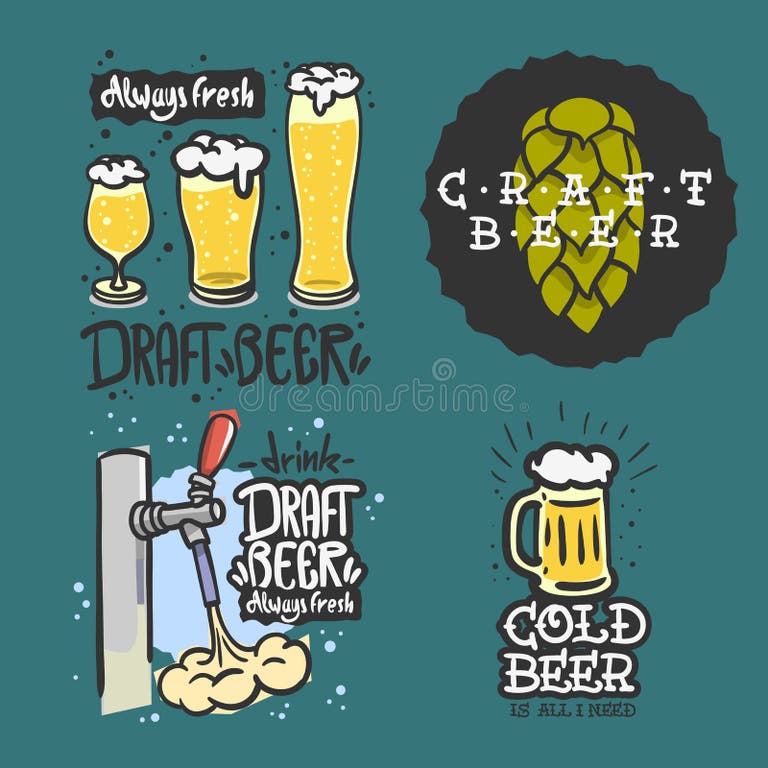 Beer Brew Brewery Alcohol Related Vector Illustrations Designs. Stock ...