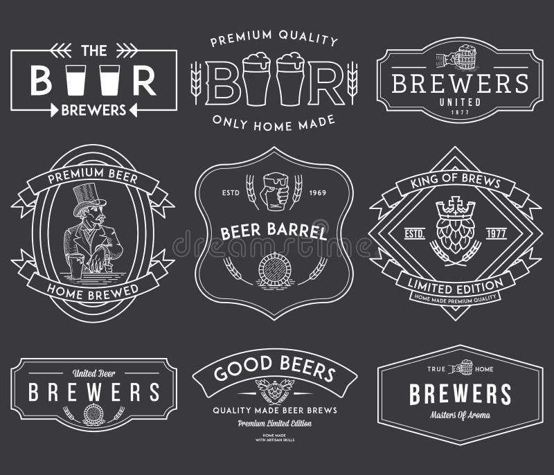 Beer Brewers Badges White on Black Stock Illustration - Illustration of ...