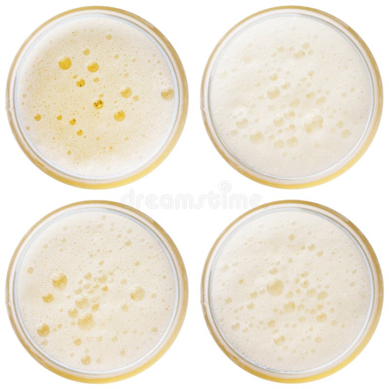 Beer Bubbles in Glass of Light Beer Top View Collection Isolated on ...