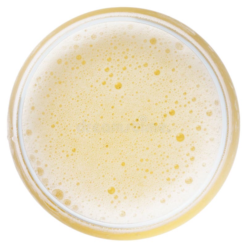 Beer Bubbles in Glass of Light Beer Top View Isolated on White, Stock ...
