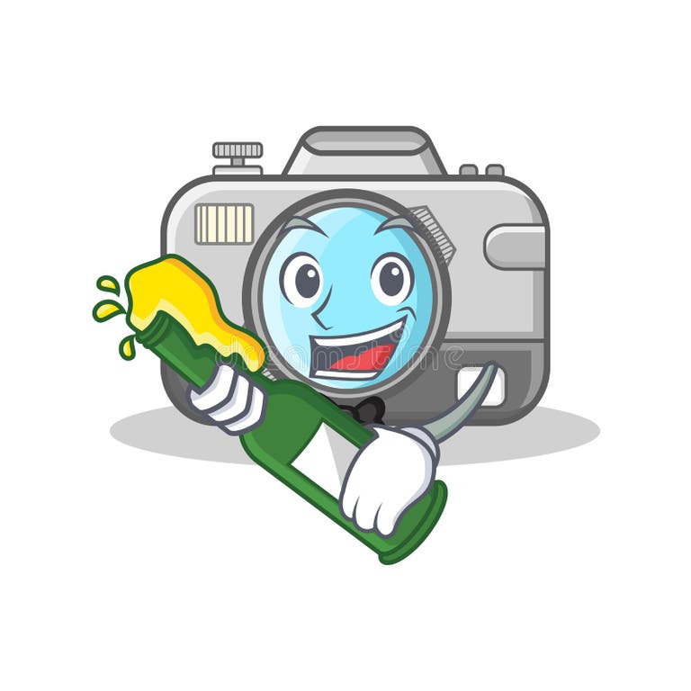 With Beer Camera Character Cartoon Design Stock Vector - Illustration ...