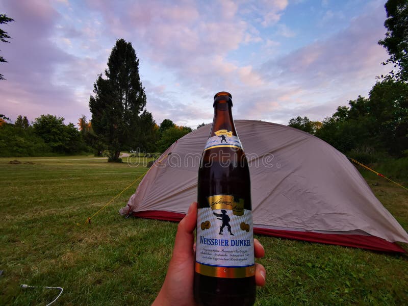 Beer at the camping editorial stock photo. Image of tree - 187310258