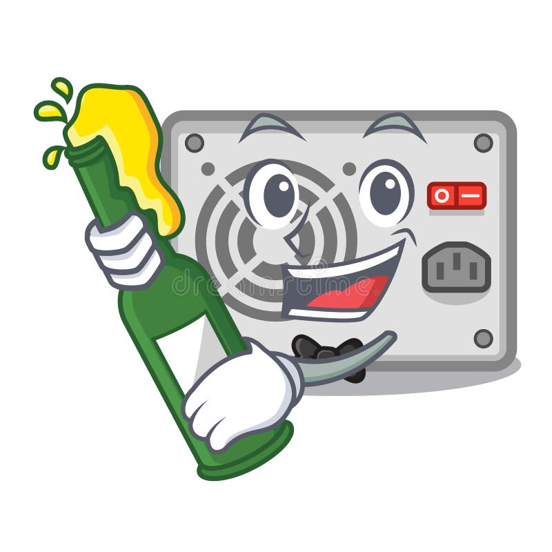 With Beer Cartoon Power Supply on the Computer Stock Vector ...