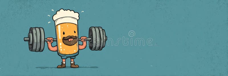 Beer Character Lifting Weights in a Fun Comic Style with Space for an ...
