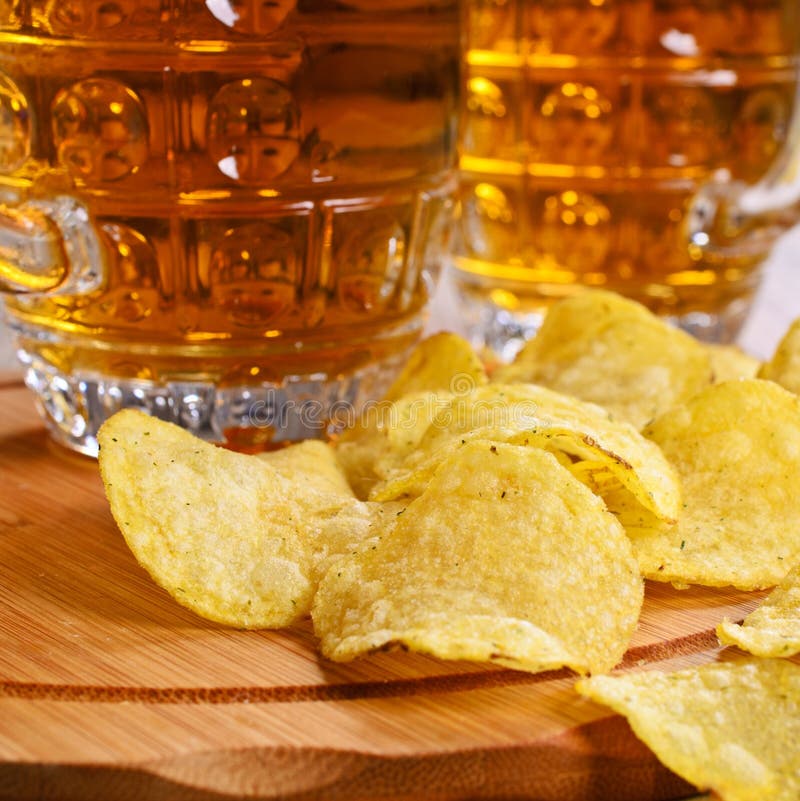Beer and chips stock photo. Image of evening, froth, cool - 54000442