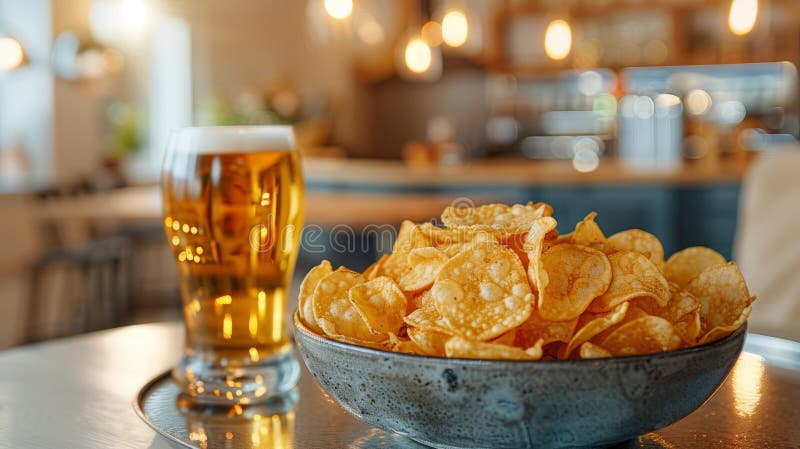 Beer and Chips in a Pub Setting Stock Image - Image of enjoyment ...