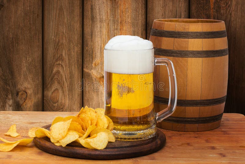 Beer with chips stock image. Image of drink, glassy, glass - 11618889