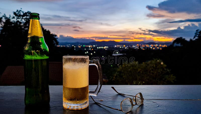 Beer with the Citi Landscape Stock Image - Image of mountain, bottle ...