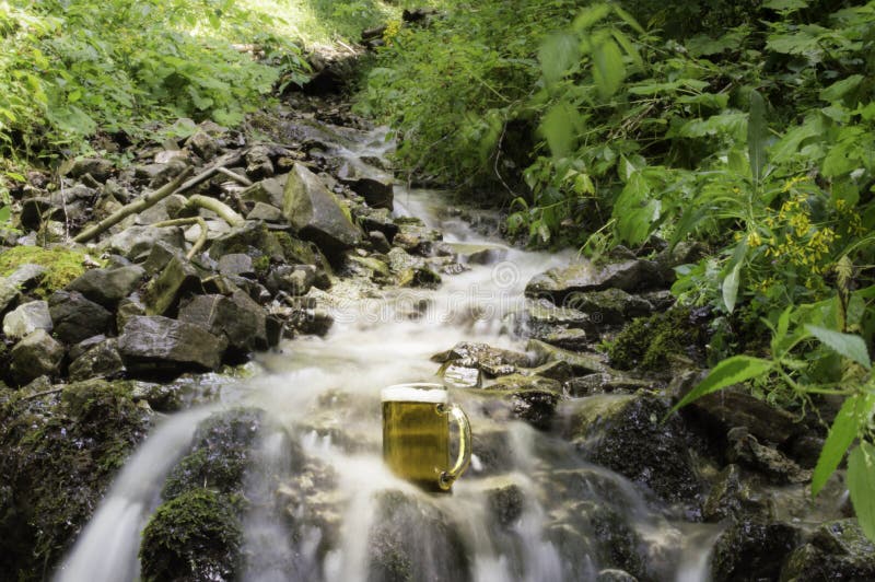 Beer Cooled in Waterfall Spring Stock Photo - Image of wooden, stout ...