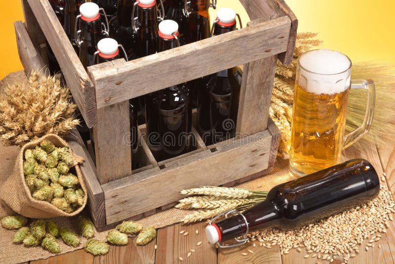 Beer crate with beer glass stock photo. Image of hard - 66824798