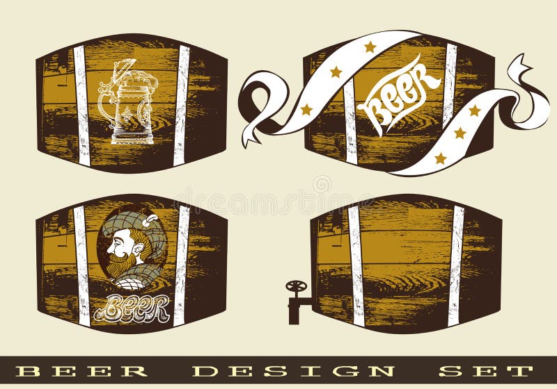 Beer Design Set with Barrel Stock Vector - Illustration of vintage ...