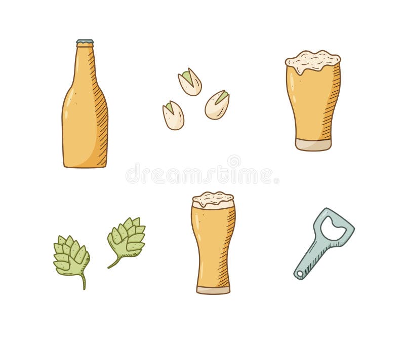 Beer Doodle Icons Set. Vector Illustration of Pub Elements Beer and ...