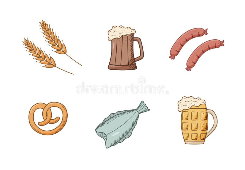 Beer Doodle Icons Set. Vector Illustration of Pub Elements Beer and ...
