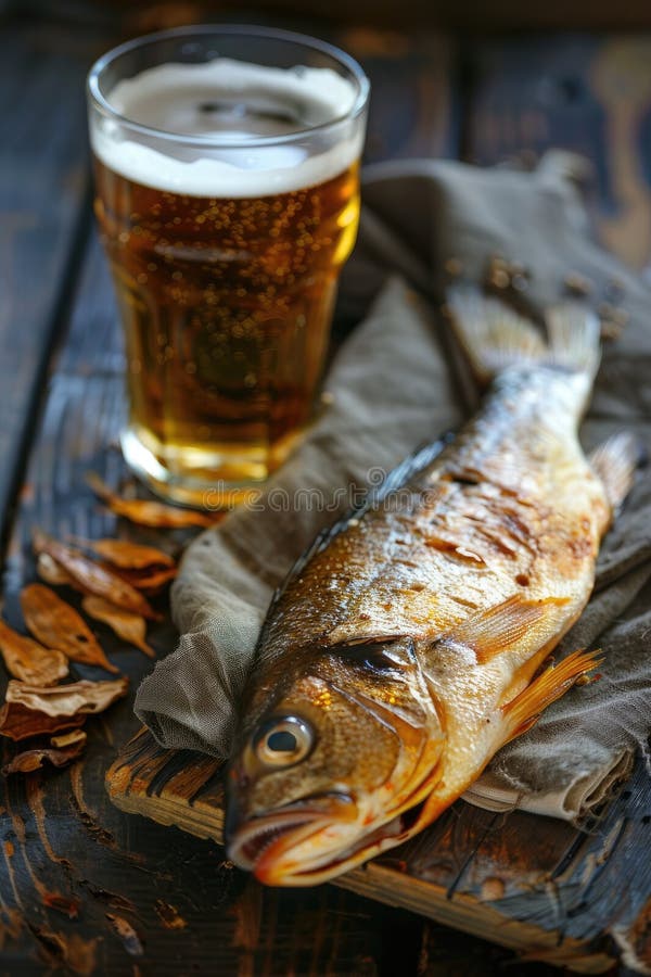 Beer and dried ram fish stock image. Image of appetizer - 316937021