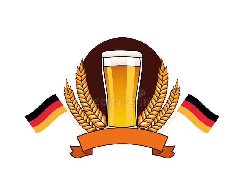 Beer Drink in Glass with Wheat Spikes and Germany Flags Stock Vector ...