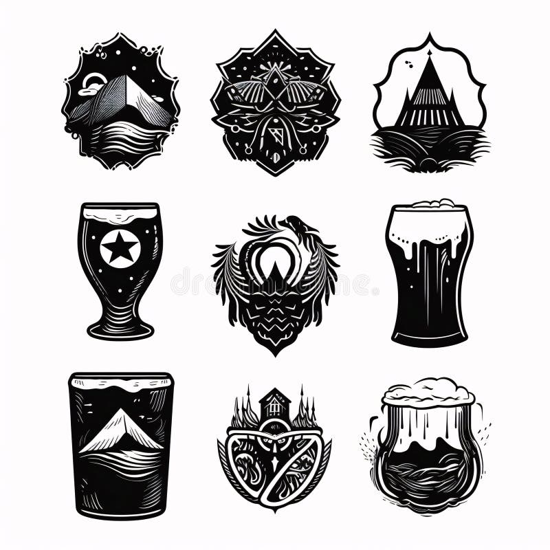 Beer Emblems Set. Hand Drawn Vector Illustration Stock Illustration ...