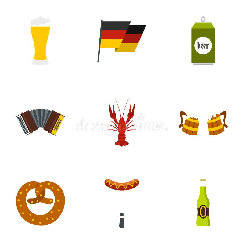Beer Fest Icons Set, Flat Style Stock Vector - Illustration of glass ...