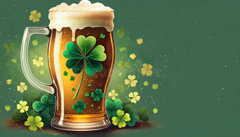 Beer with Four Leaf Clovers Stock Illustration - Illustration of ...