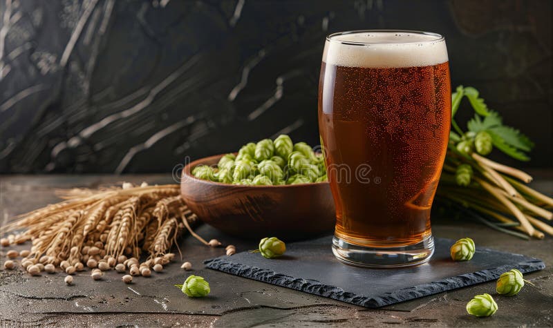Beer with Fresh Hops and Barley Stock Illustration - Illustration of ...