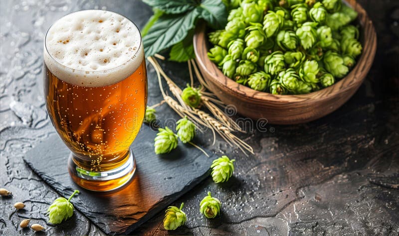 Beer with Fresh Hops and Barley Stock Illustration - Illustration of ...