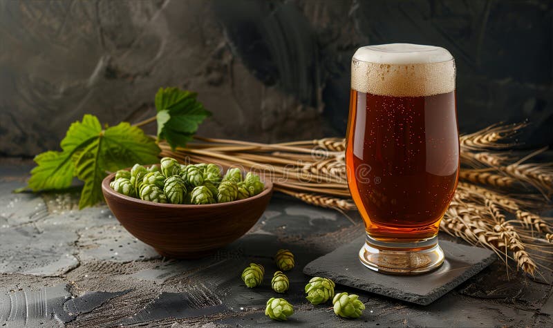 Beer with Fresh Hops and Barley Stock Illustration - Illustration of ...