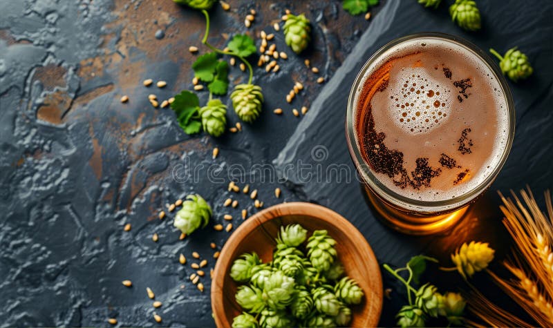 Beer with Fresh Hops and Barley Stock Illustration - Illustration of ...