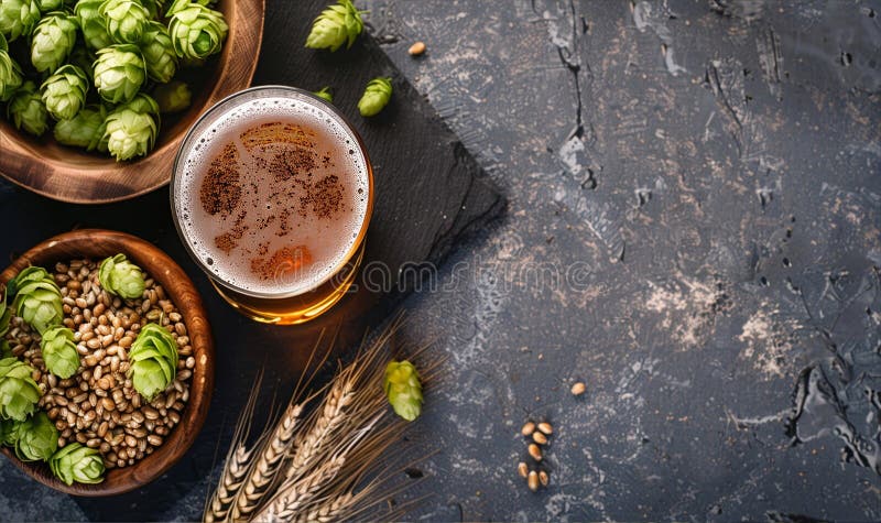 Beer with Fresh Hops and Barley Stock Illustration - Illustration of ...