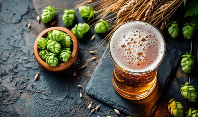 Beer with Fresh Hops and Barley Stock Illustration - Illustration of ...