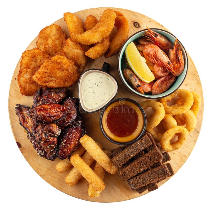 Beer Fried Snack Platter on Wooden Tray Stock Image - Image of gold ...