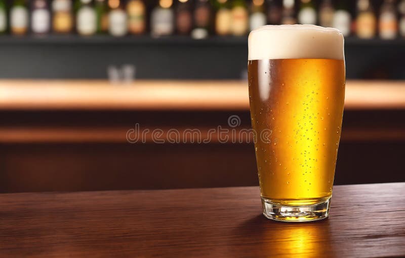Beer. Full Glass of Alcoholic Beverage on Bar Counter. Generative AI ...