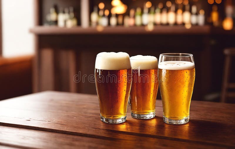 Beer. Full Glass of Alcoholic Beverage on Bar Counter. Generative AI ...