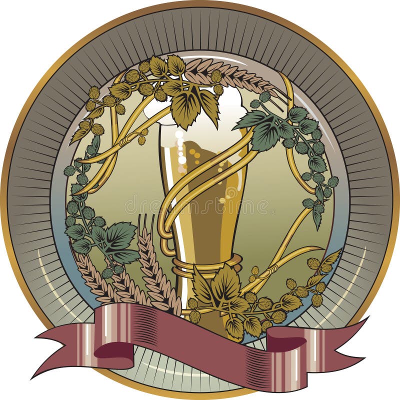 Beer glass, beer label stock illustration. Illustration of wheat - 25378831