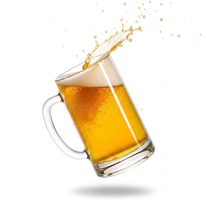 Beer Glass Falling, Spilling the Drink and Creating Splashes, Isolated ...