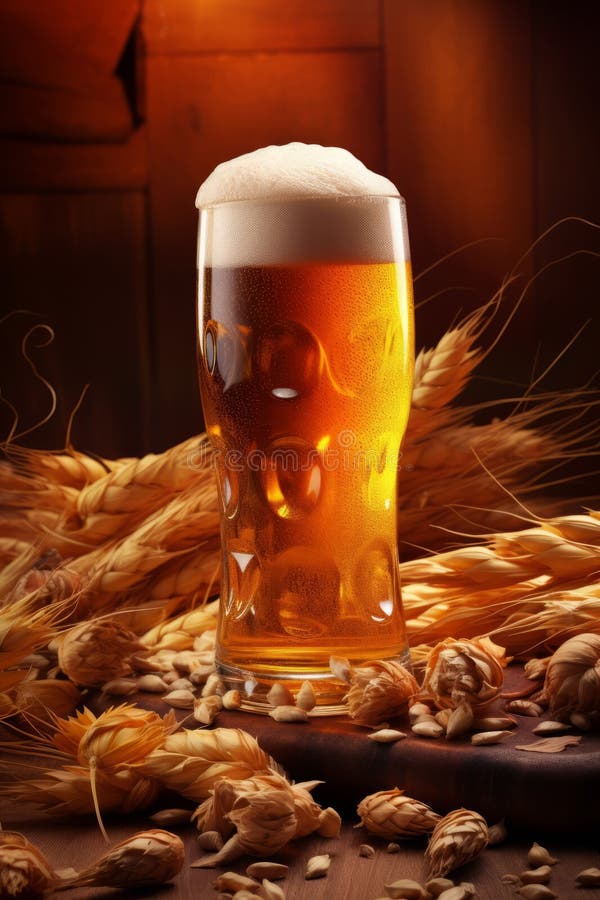 Beer Glass with Foam Beer and Scattered Malt Stock Image - Image of ...