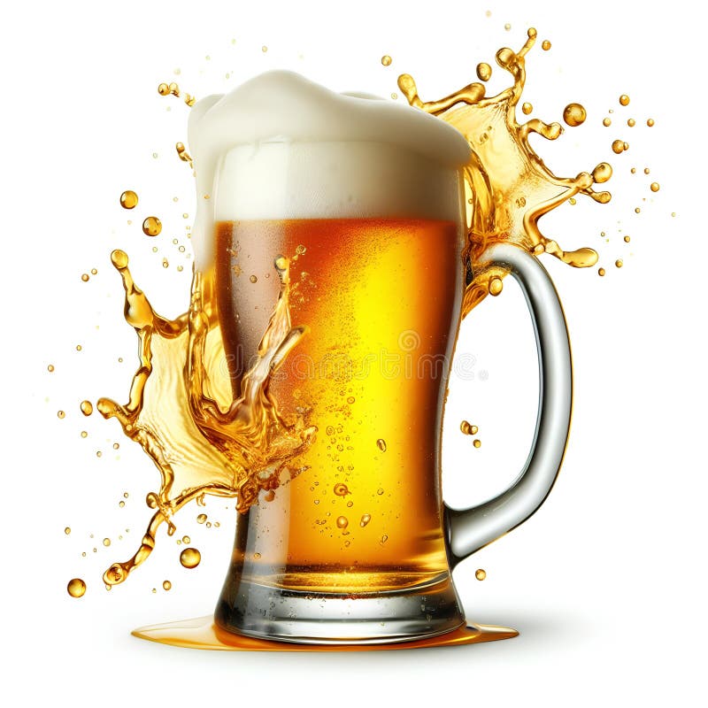 Beer Glass with Beer Splash Isolated on White Background Stock ...