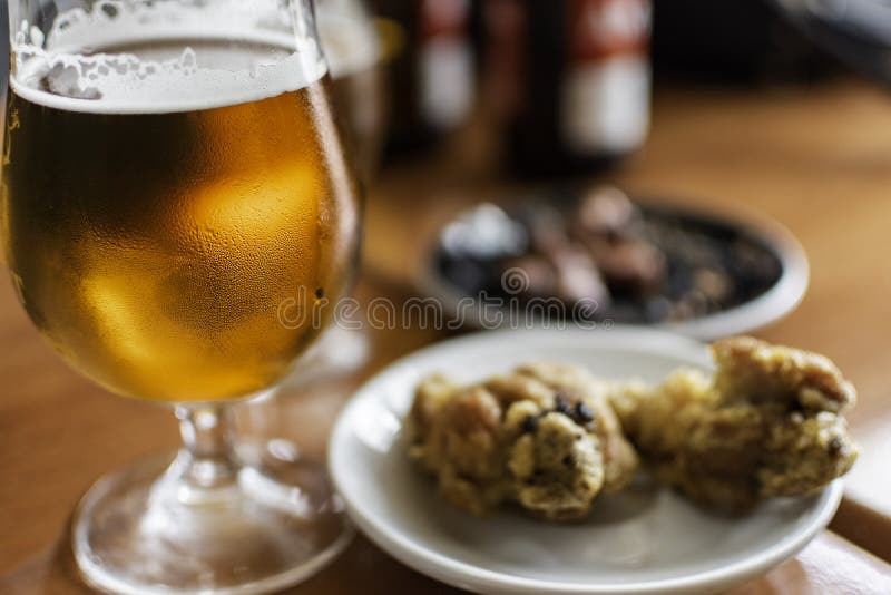 Beer Glass with Tapas Food. Stock Image - Image of carbonated, copy ...